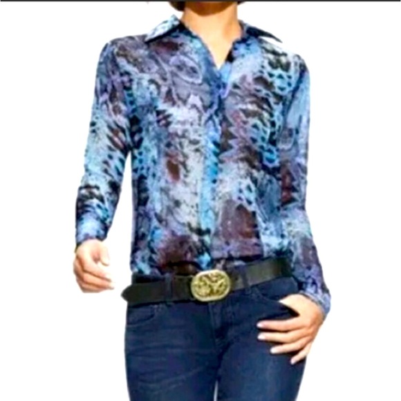 CAbi | Tops | Cabi Blue Python Sheer Blouse | Poshmark